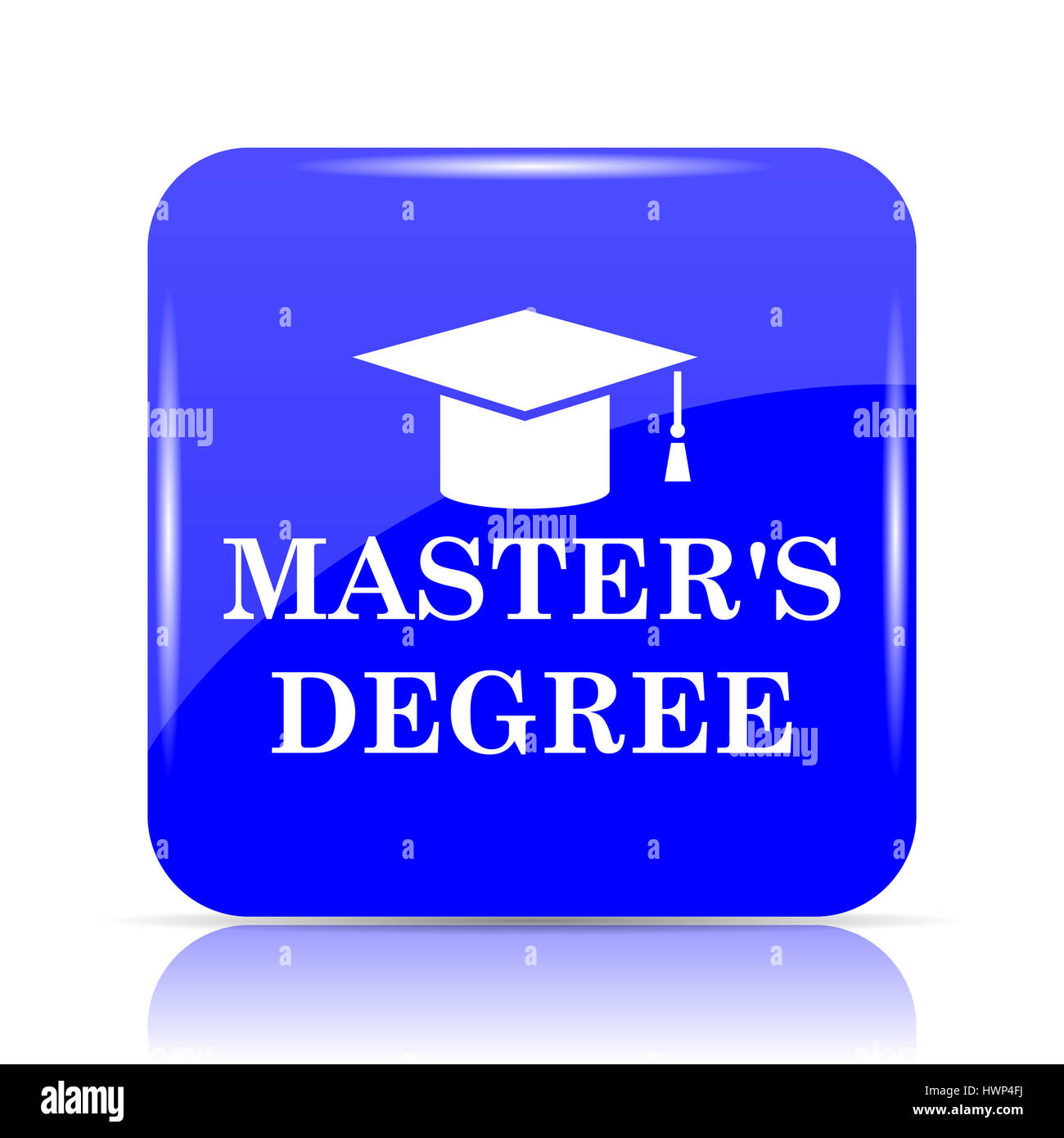 Master's degree icon, blue website button on white background Stock ...