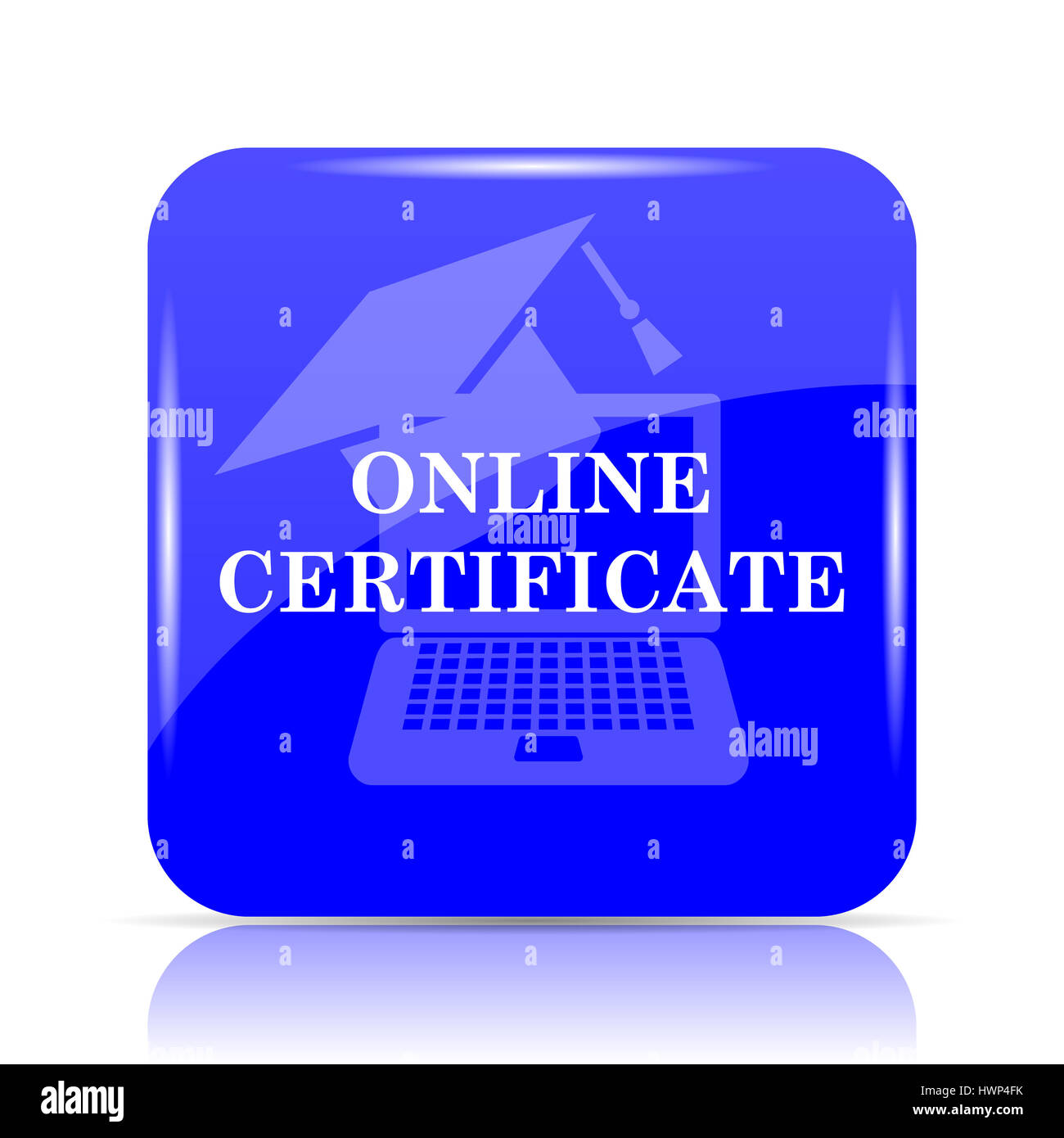 Online certificate icon, blue website button on white background Stock ...