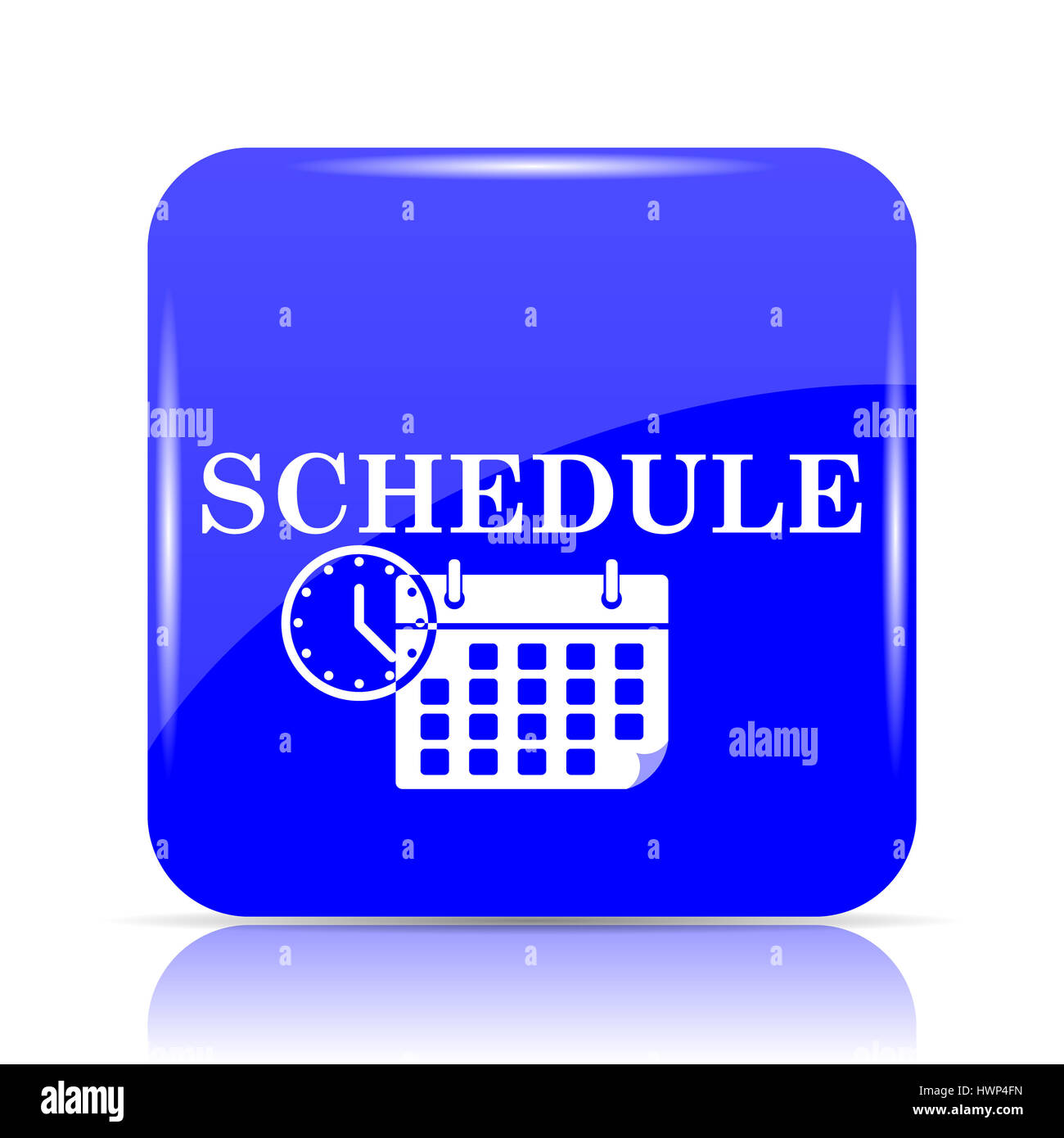 Schedule icon, blue website button on white background Stock Photo - Alamy