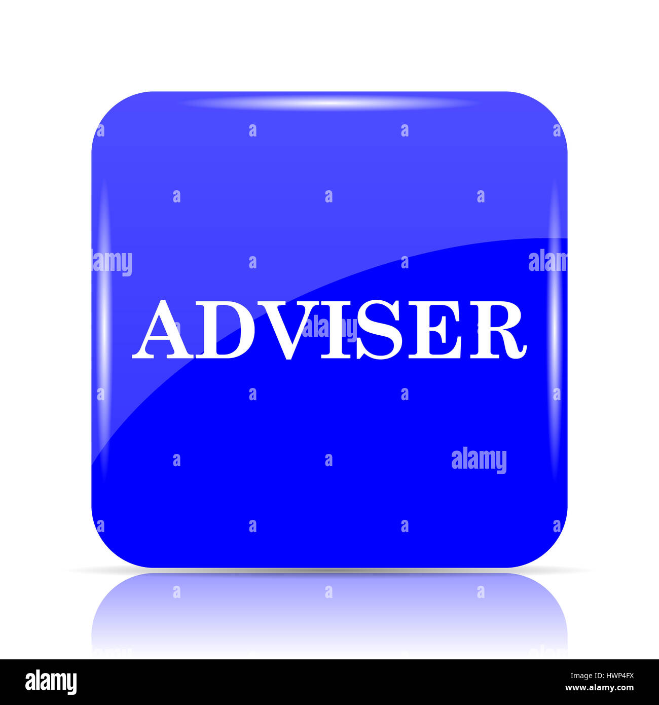 Adviser icon, blue website button on white background Stock Photo - Alamy
