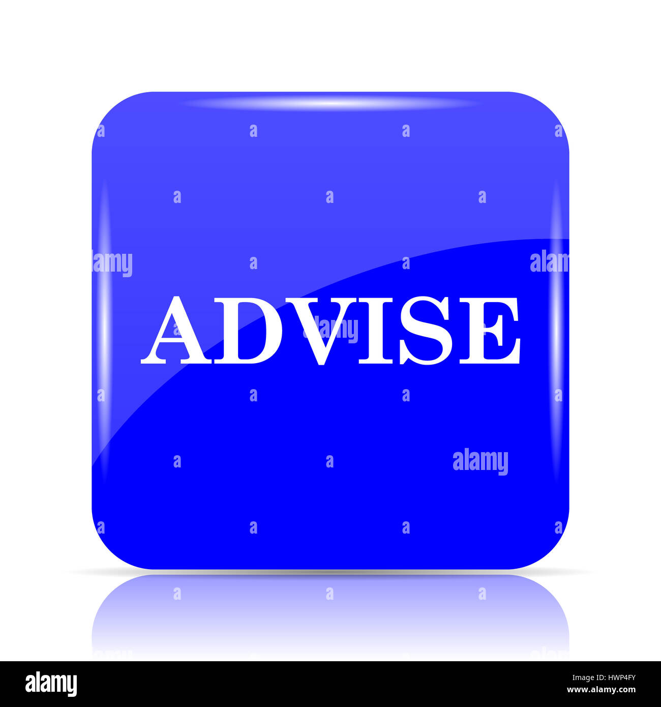 Advise icon, blue website button on white background Stock Photo - Alamy