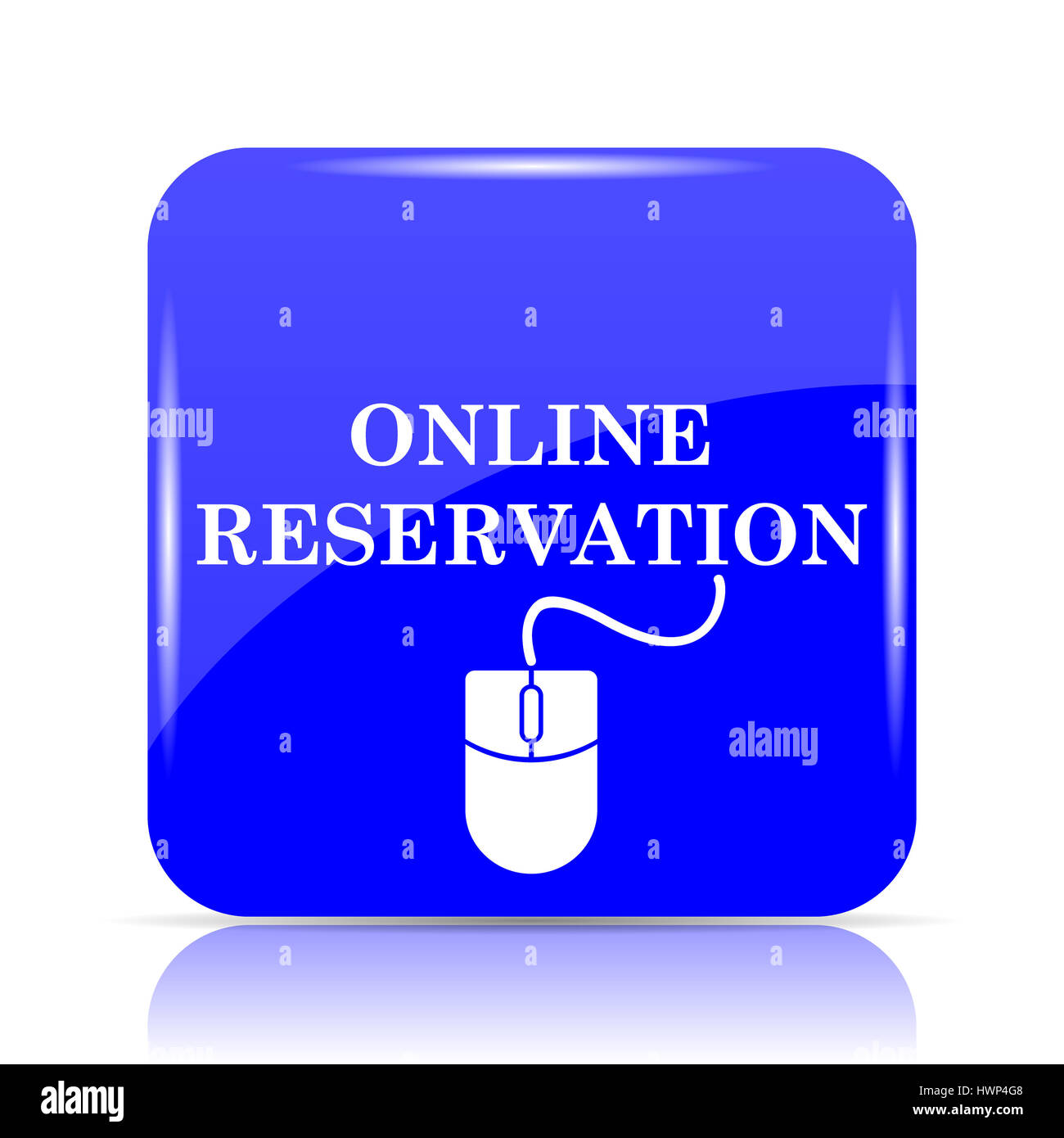Online reservation icon, blue website button on white background Stock ...