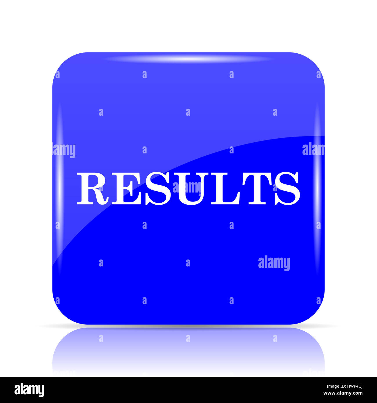 Results icon, blue website button on white background Stock Photo - Alamy