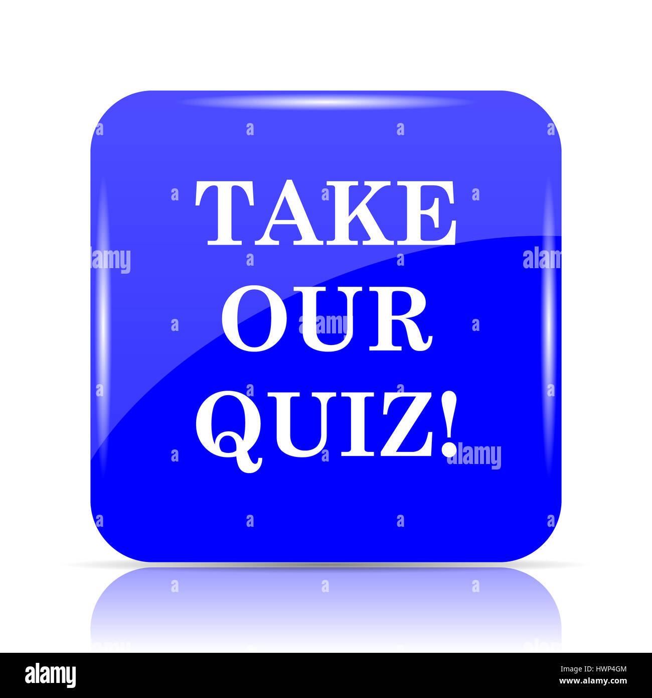 Take our quiz icon, blue website button on white background Stock Photo ...