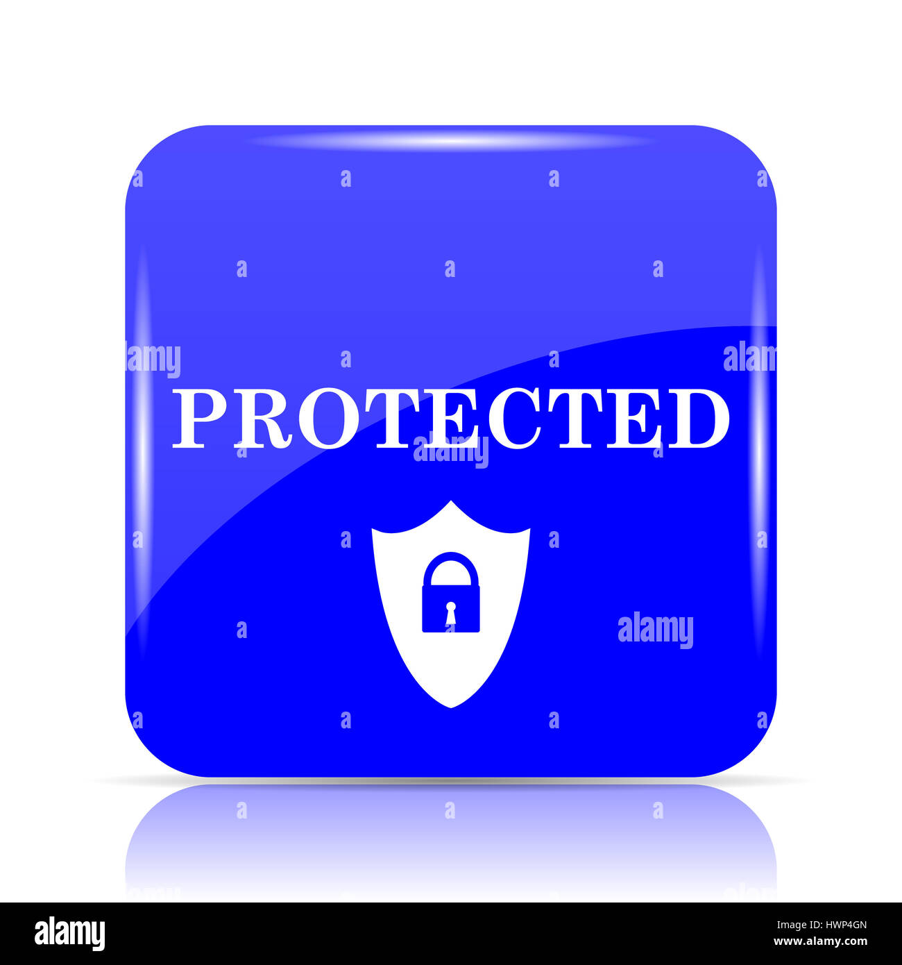 Protected icon, blue website button on white background Stock Photo - Alamy