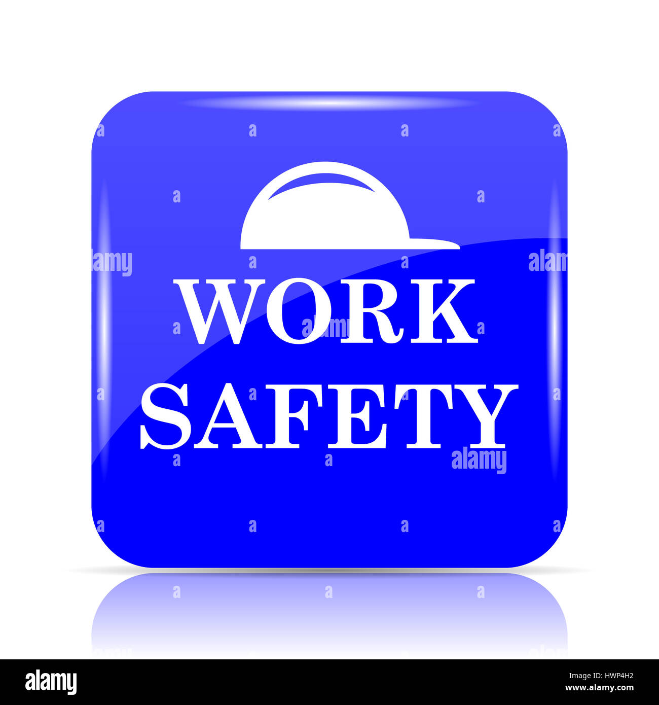 Work safety icon, blue website button on white background Stock Photo ...