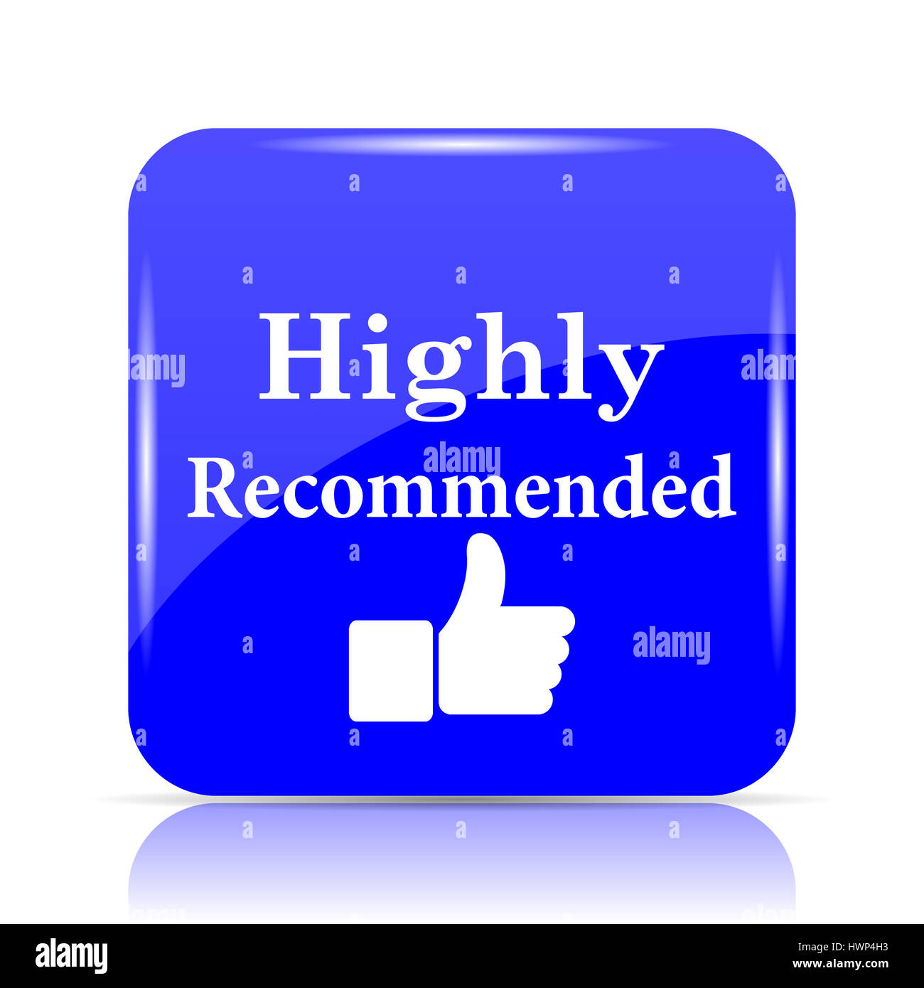 Highly recommended icon, blue website button on white background Stock ...