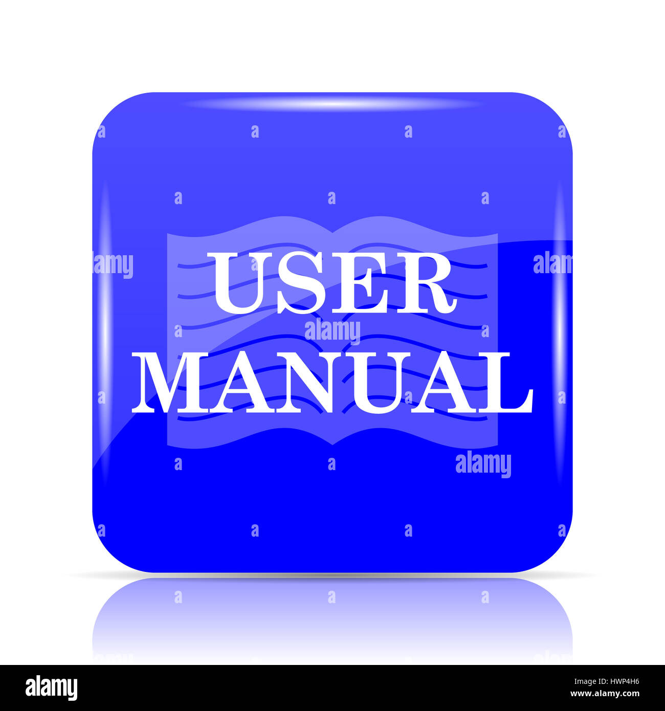 User manual icon, blue website button on white background Stock Photo ...