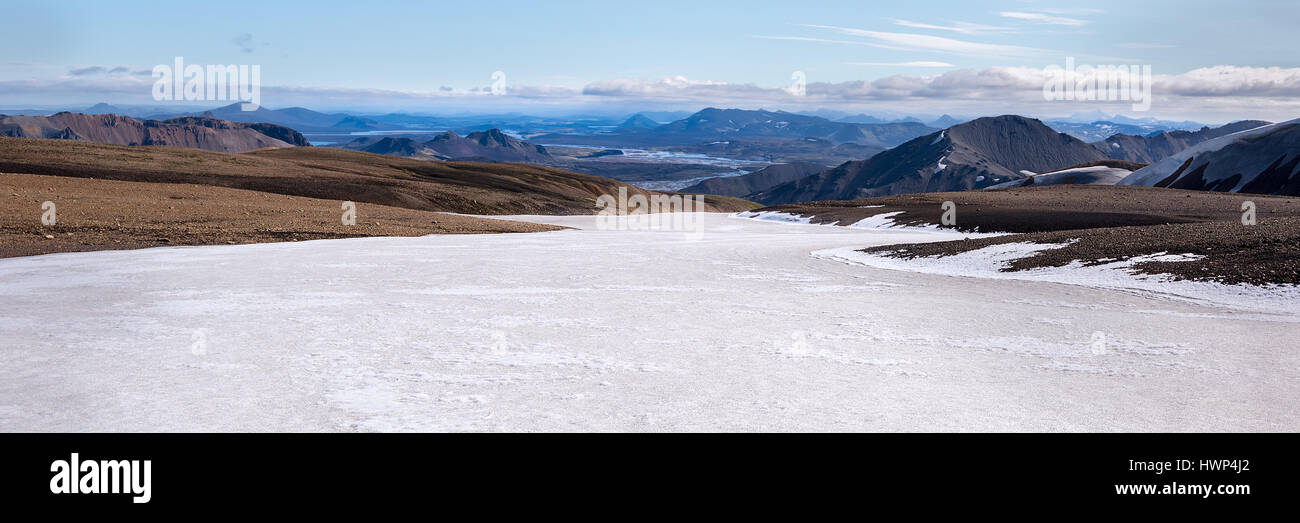 Snow field panorama on the picturesque Laugavegur trail (a.k.a ...