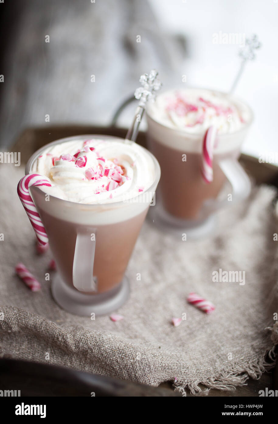 Hot Chocolate with cream and crushed candy canes Stock Photo - Alamy