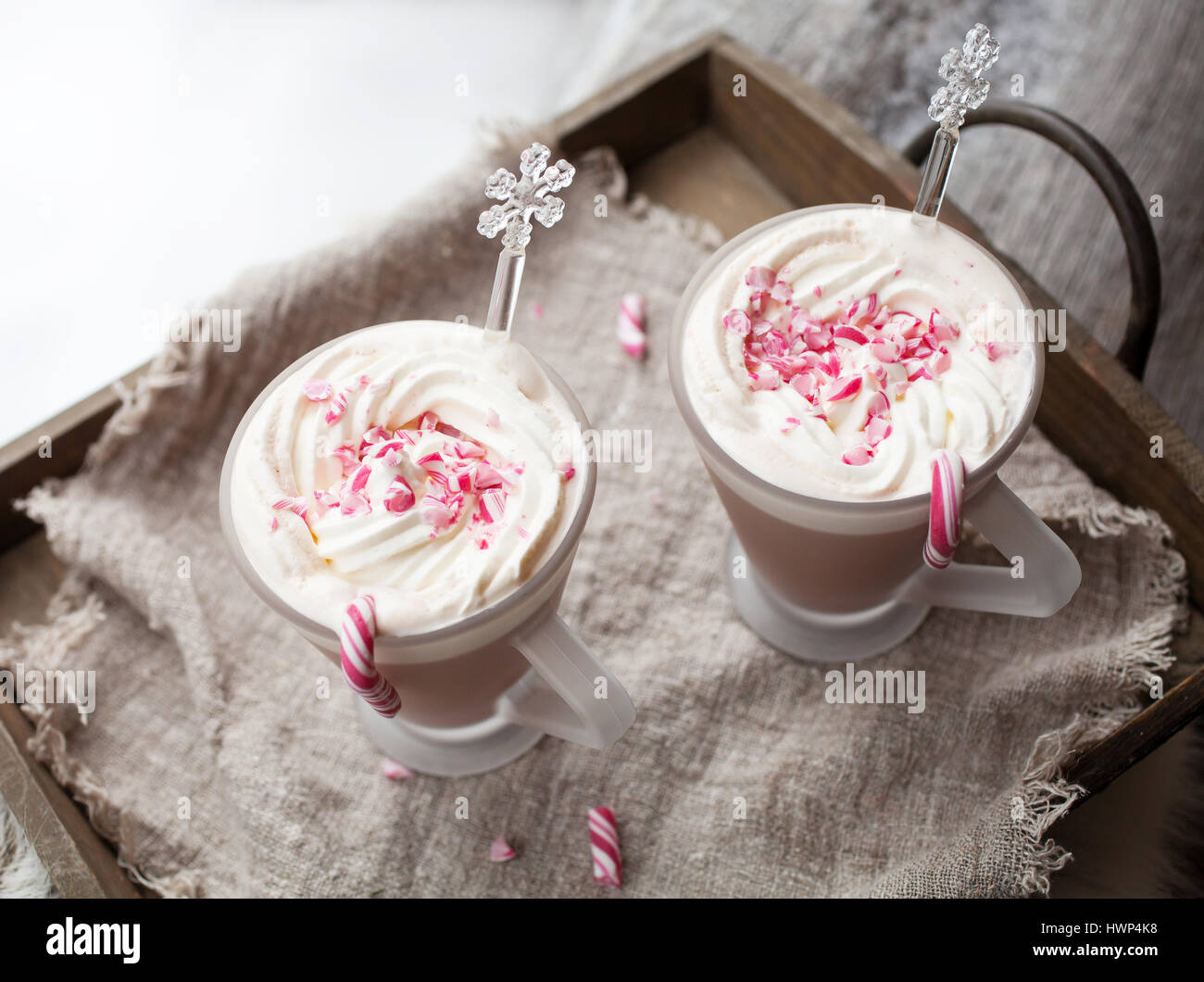 Hot Chocolate with cream and crushed candy canes Stock Photo - Alamy