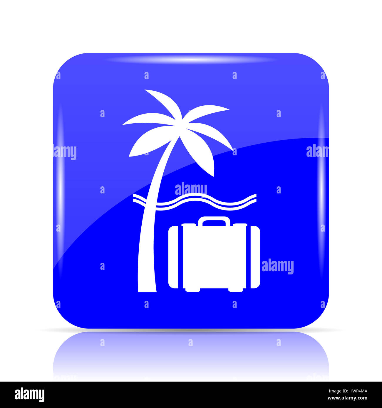 Travel icon, blue website button on white background Stock Photo - Alamy