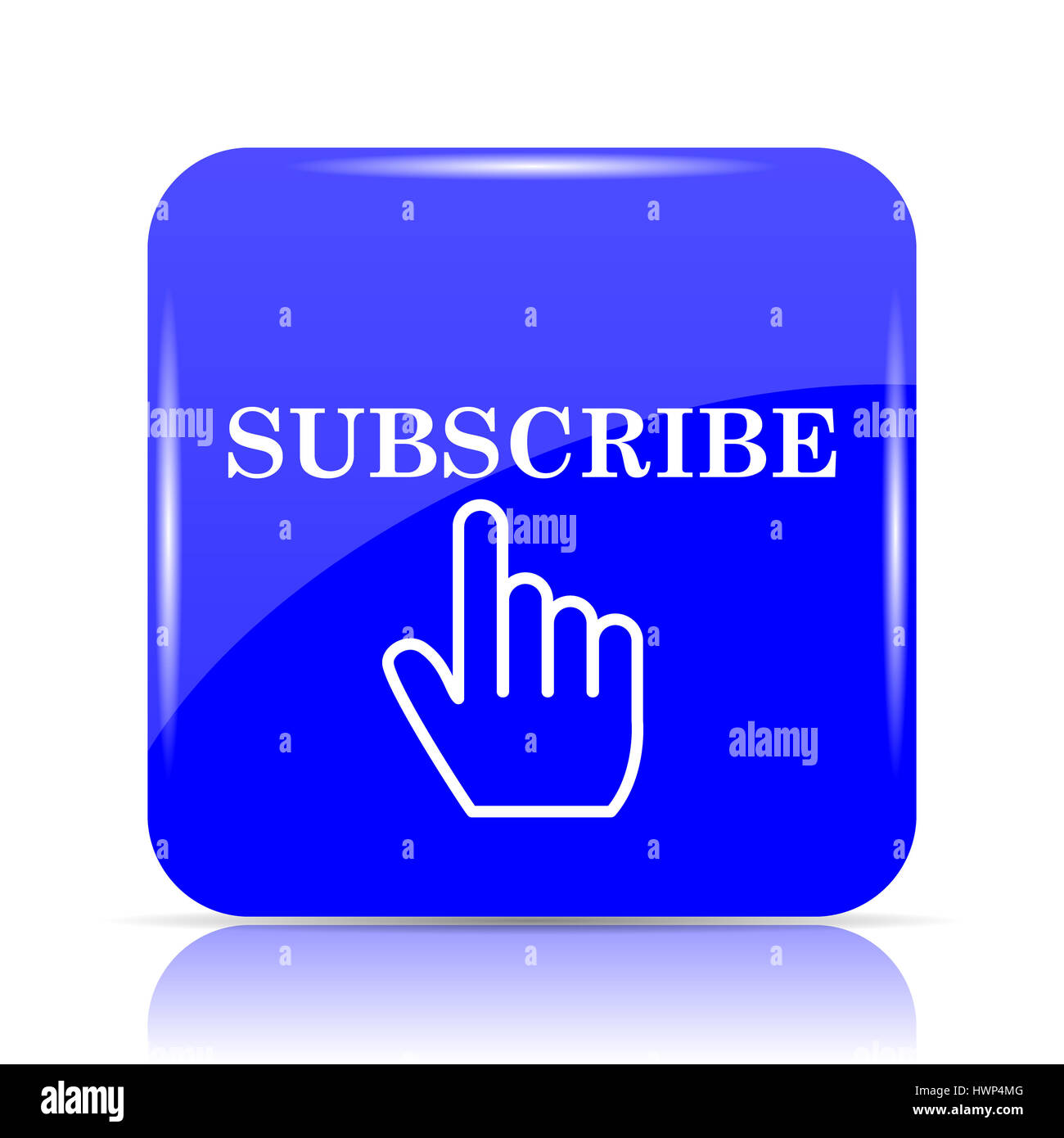 Subscribe icon, blue website button on white background Stock Photo - Alamy