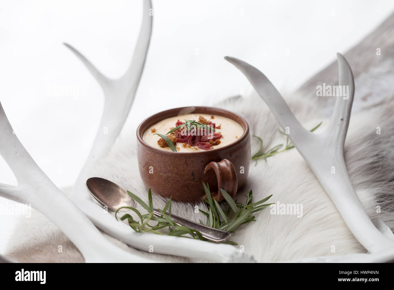 Reindeer soup with smoked reindeer meat Stock Photo - Alamy