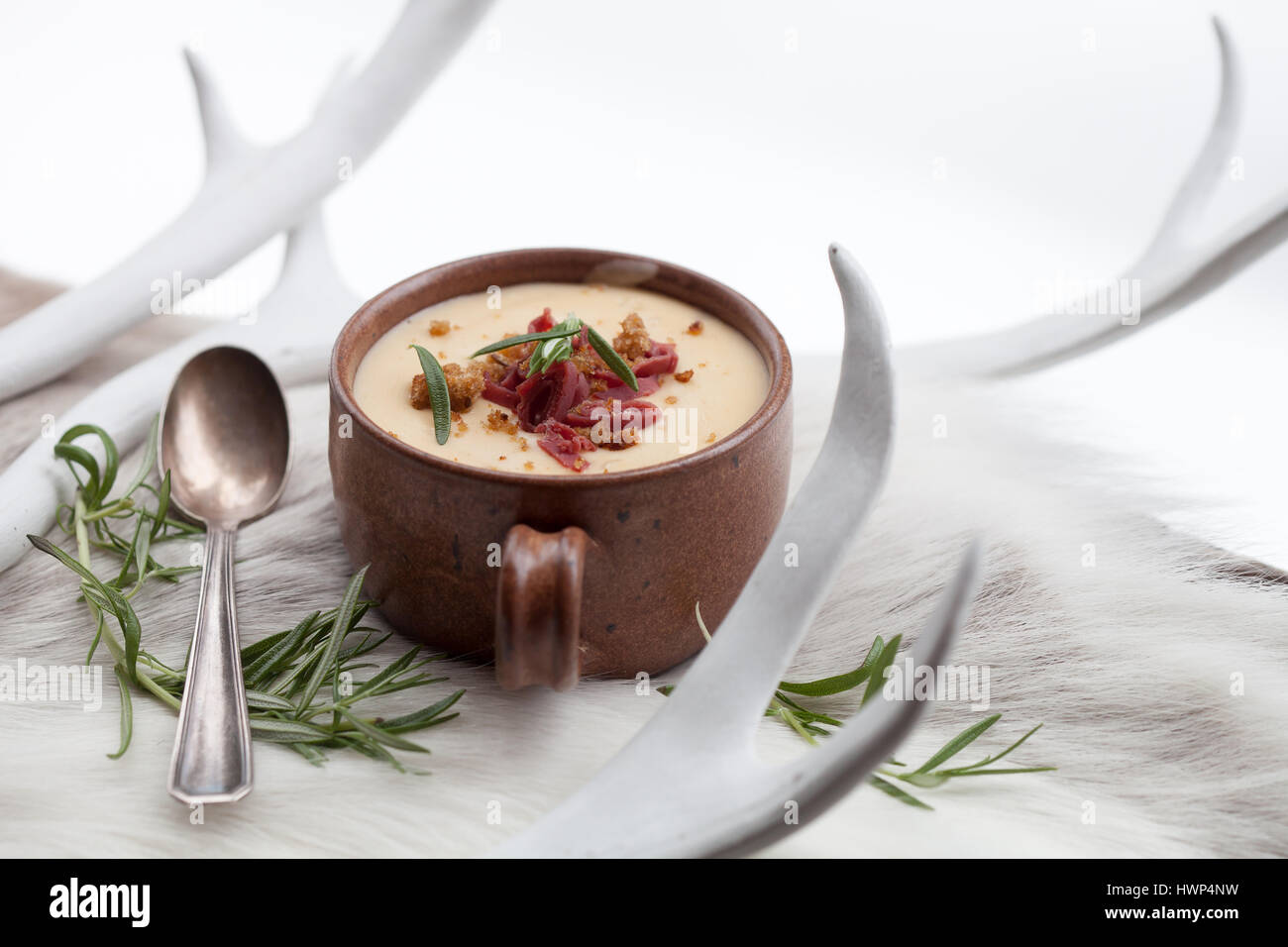 Reindeer soup with smoked reindeer meat Stock Photo - Alamy