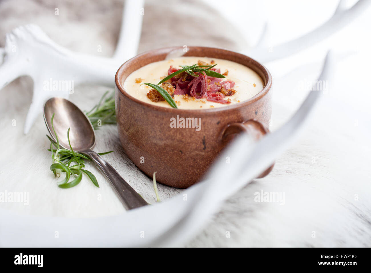 Reindeer soup with smoked reindeer meat Stock Photo - Alamy