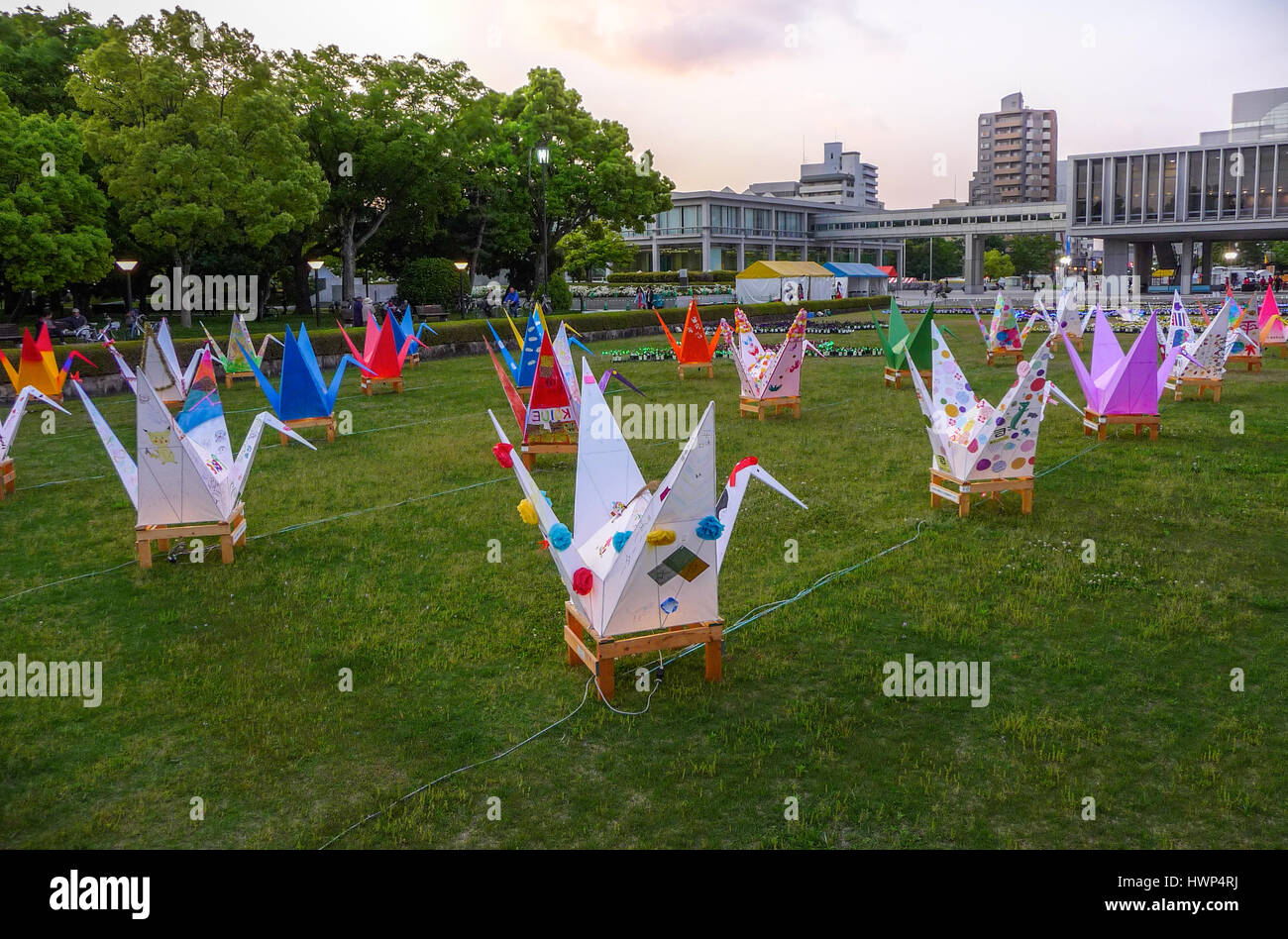Origami models, cranes at Hiroshima Peace Memorial park. Hiroshima ...