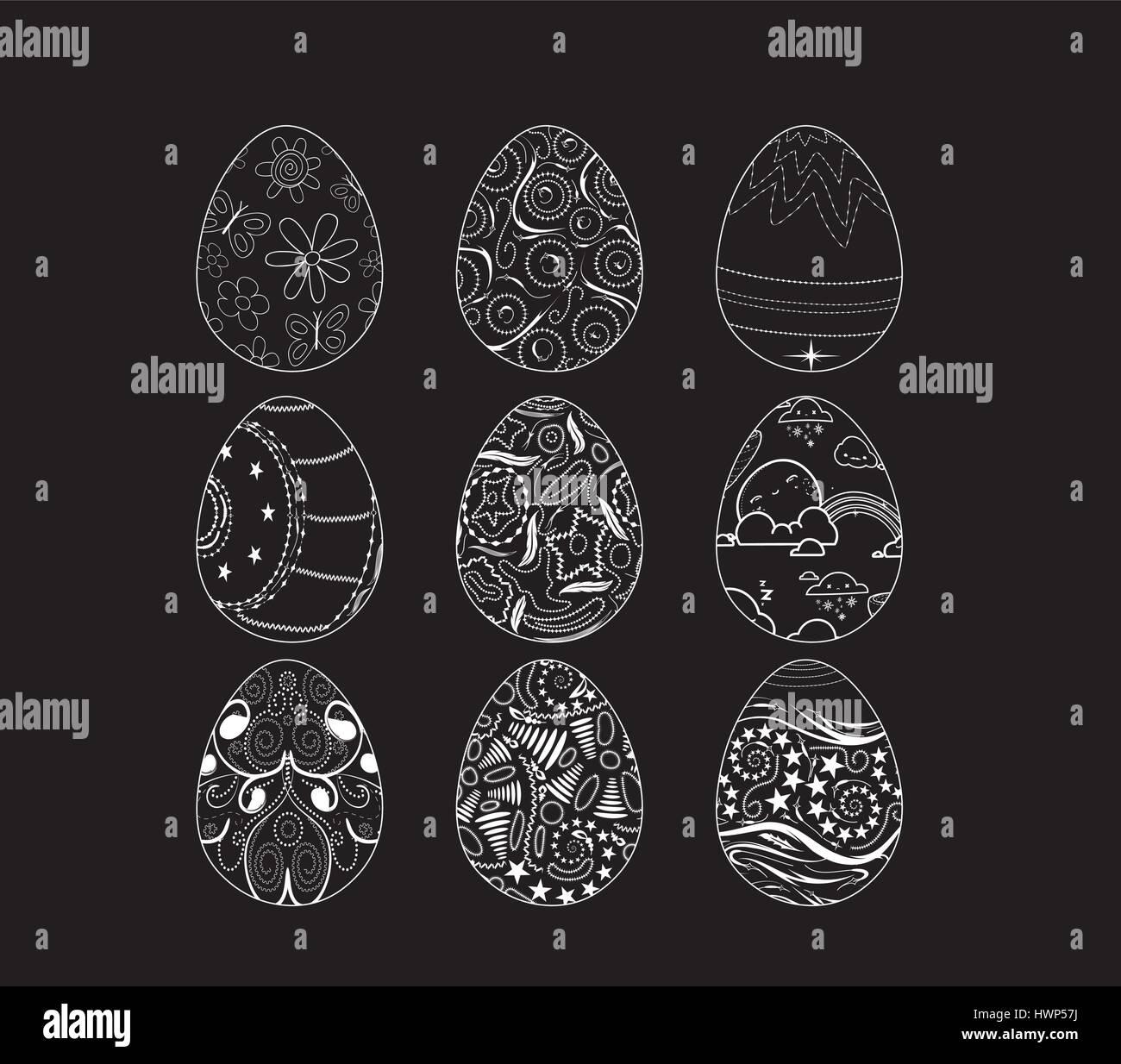 Set of decorative ornamental black and white easter eggs Stock Vector ...