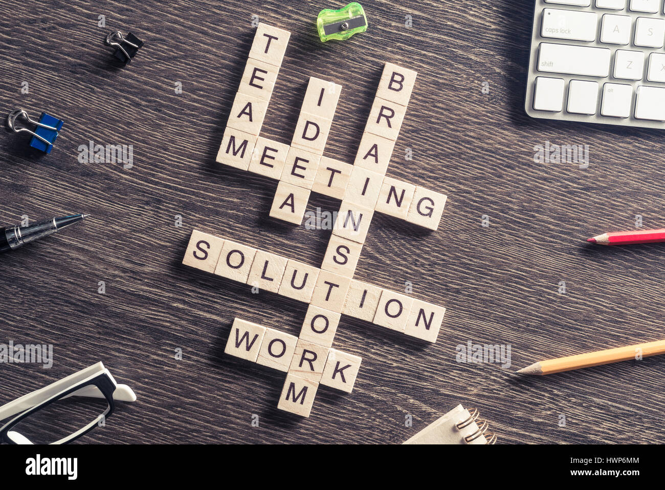 Conceptual business keywords on table with elements of game maki Stock ...