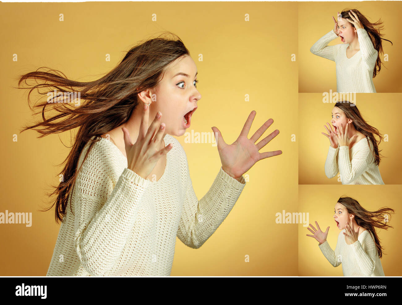 Portrait of young woman with shocked facial expression Stock Photo - Alamy