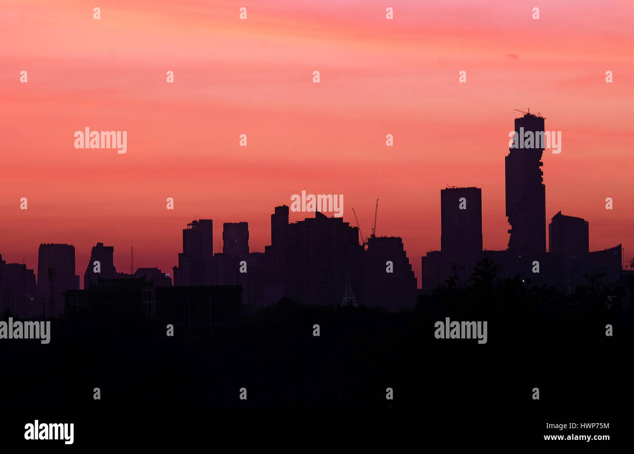 Mahanakorn tower city center business of Bangkok. sunset, Silom area ...