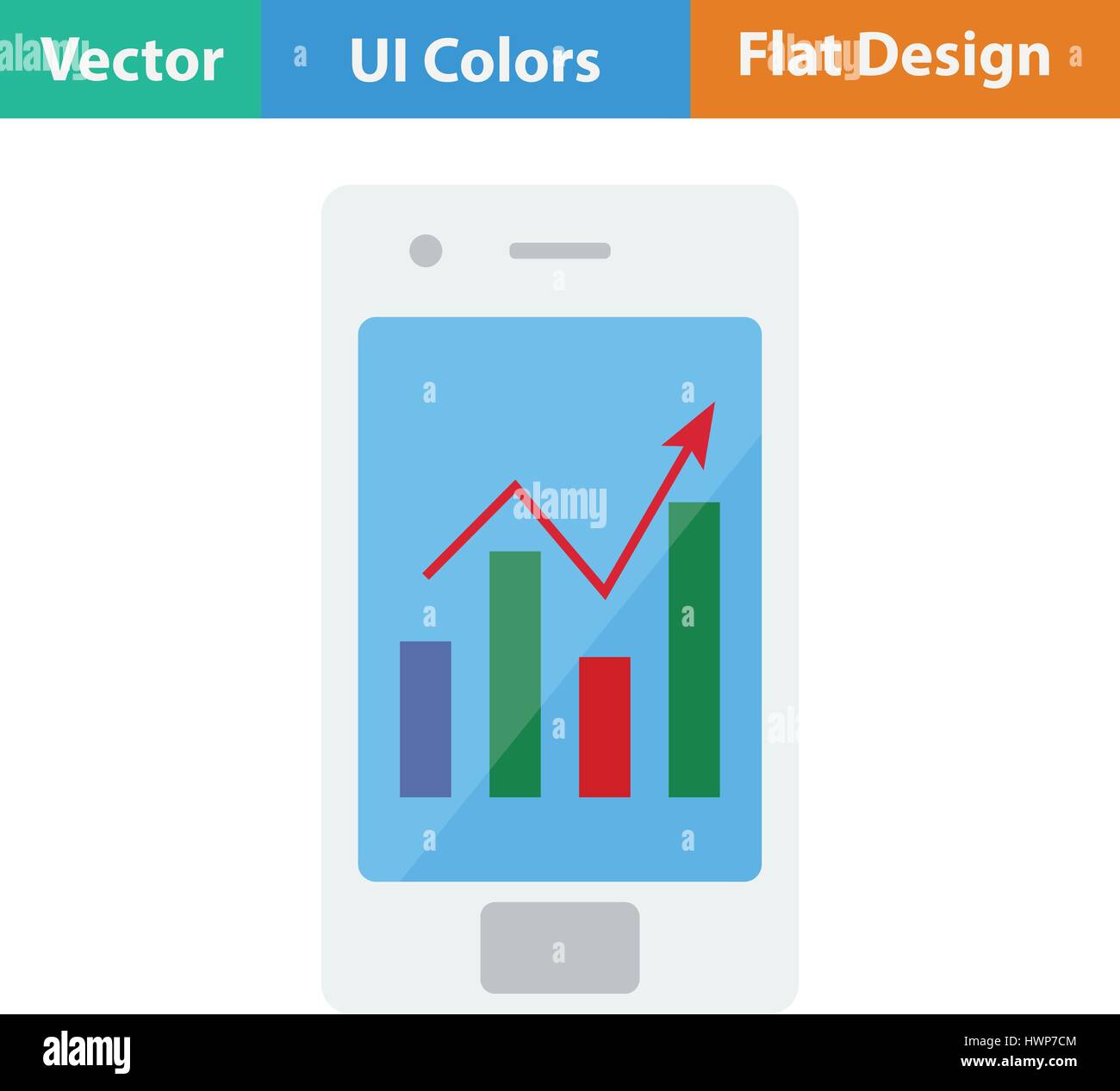 Smartphone with analytics diagram icon. Flat design. Vector ...
