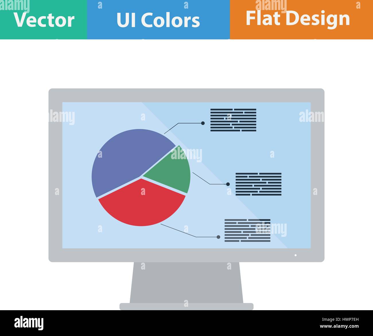 Monitor with analytics diagram icon. Flat design. Vector illustration ...
