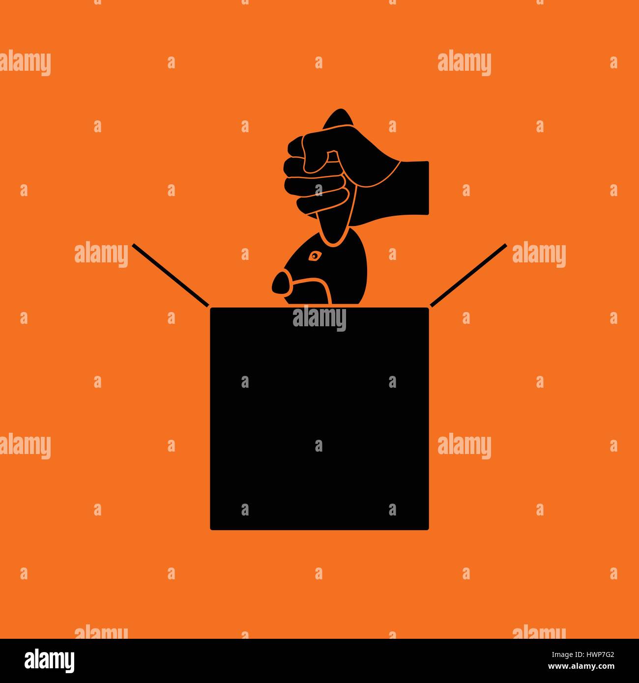 Rabbit in magic box icon. Orange background with black. Vector ...