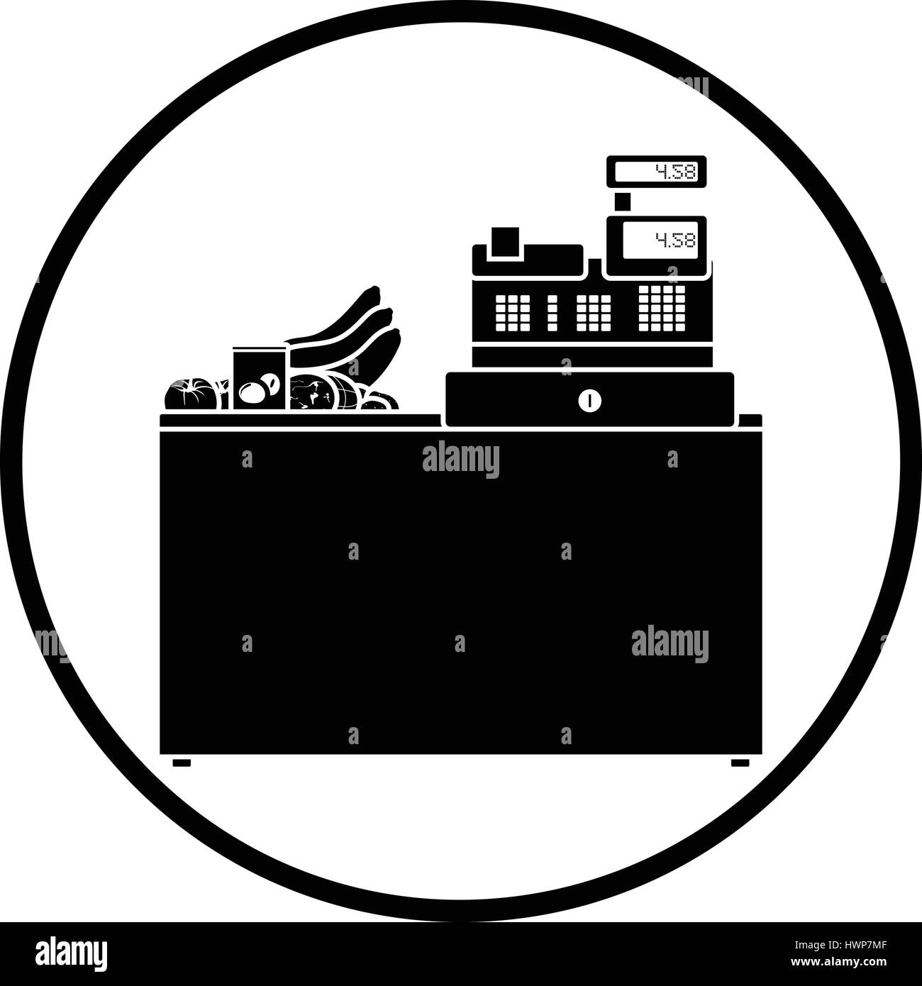 Supermarket store counter desk icon. Thin circle design. Vector ...