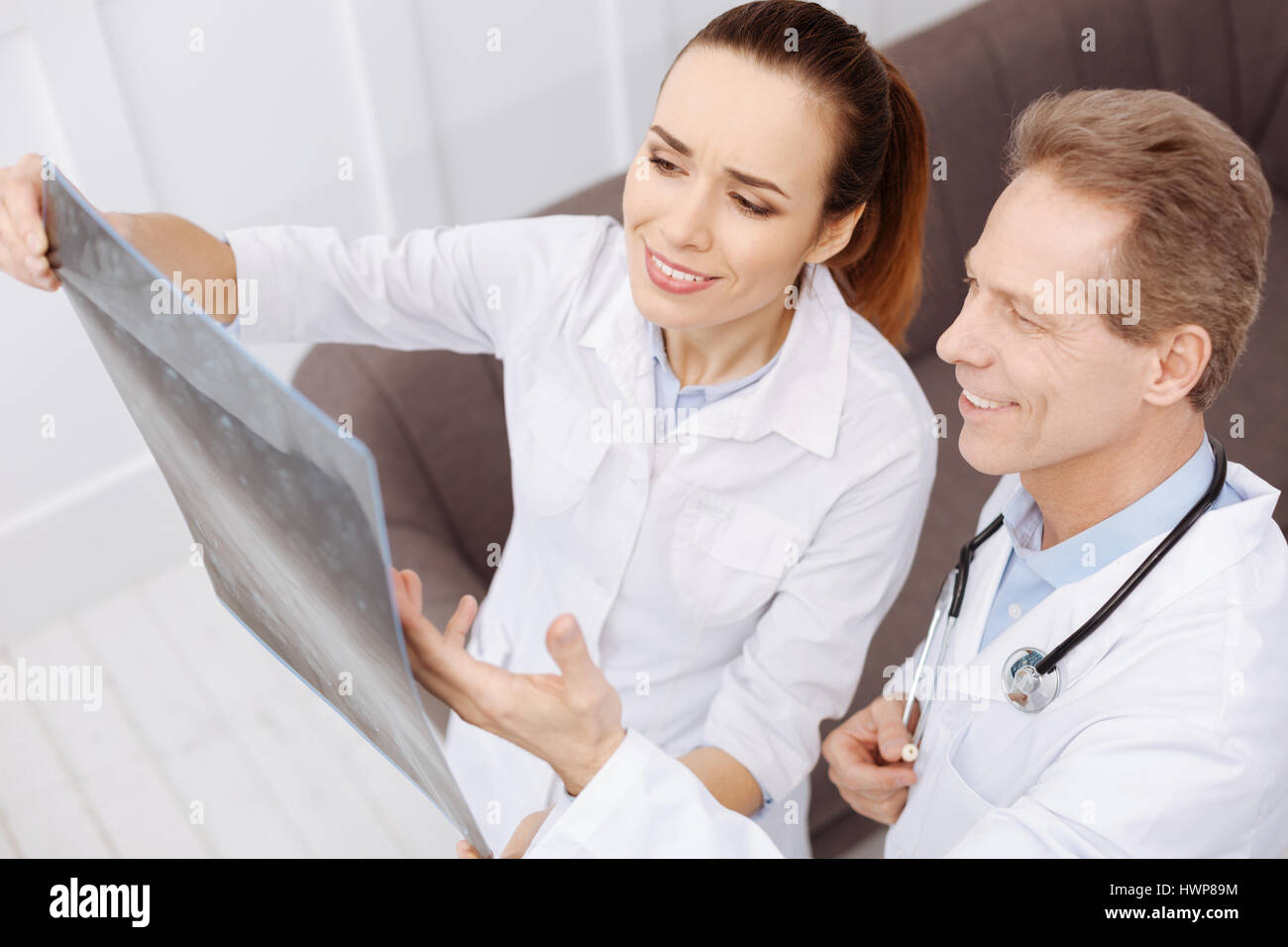 You did a great job. Two prominent friendly medical workers finding ...