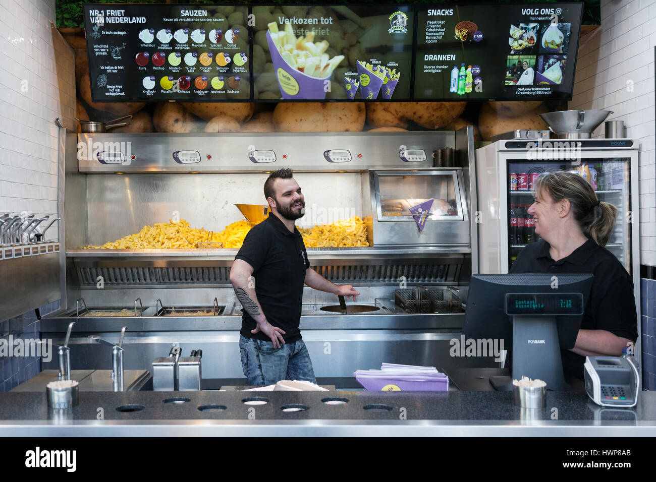 utrecht, 15march 2017: snack bar specialized in French Fries and staff ...