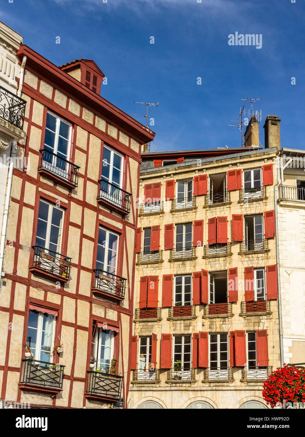 Traditional houses in Bayonne old town - France, Aquitaine Stock Photo ...