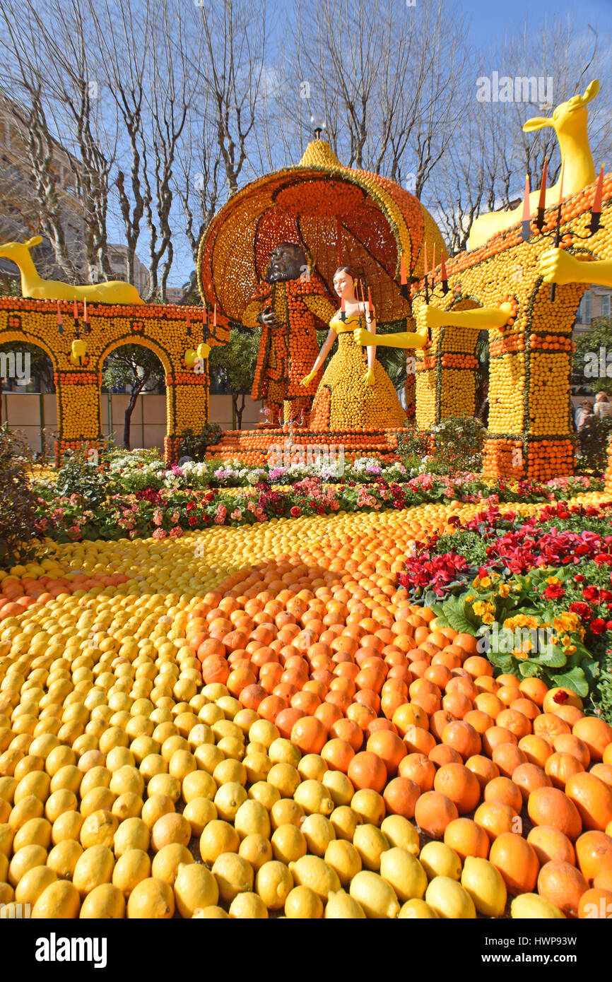 Lemon Festival or Fete du Citron Menton France displays in the Bioves ...