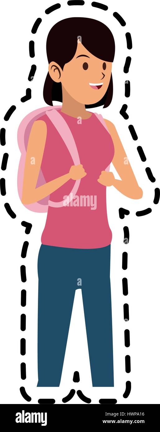 Portrait student woman backpack Stock Vector Images - Alamy