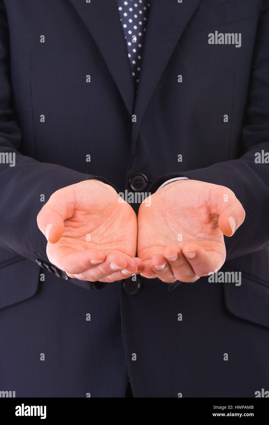 Businessman holding empty hands Stock Photo - Alamy