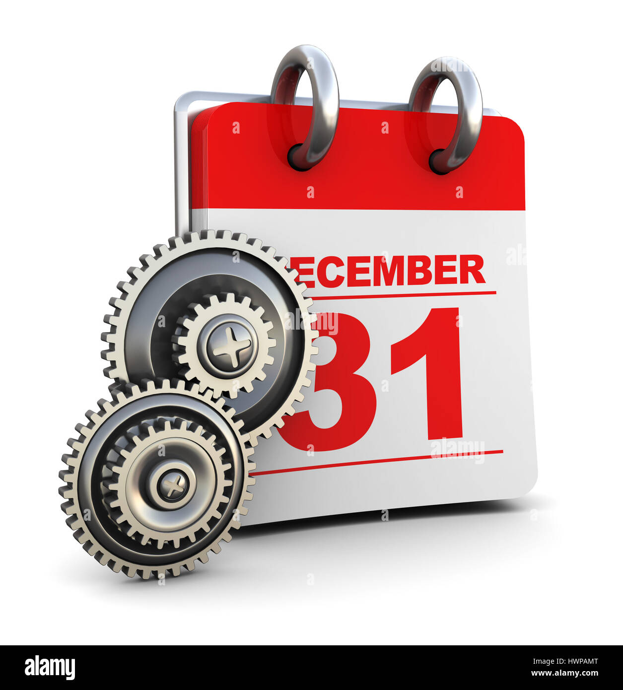 3d illustration of calendar with gear wheels, over white background ...