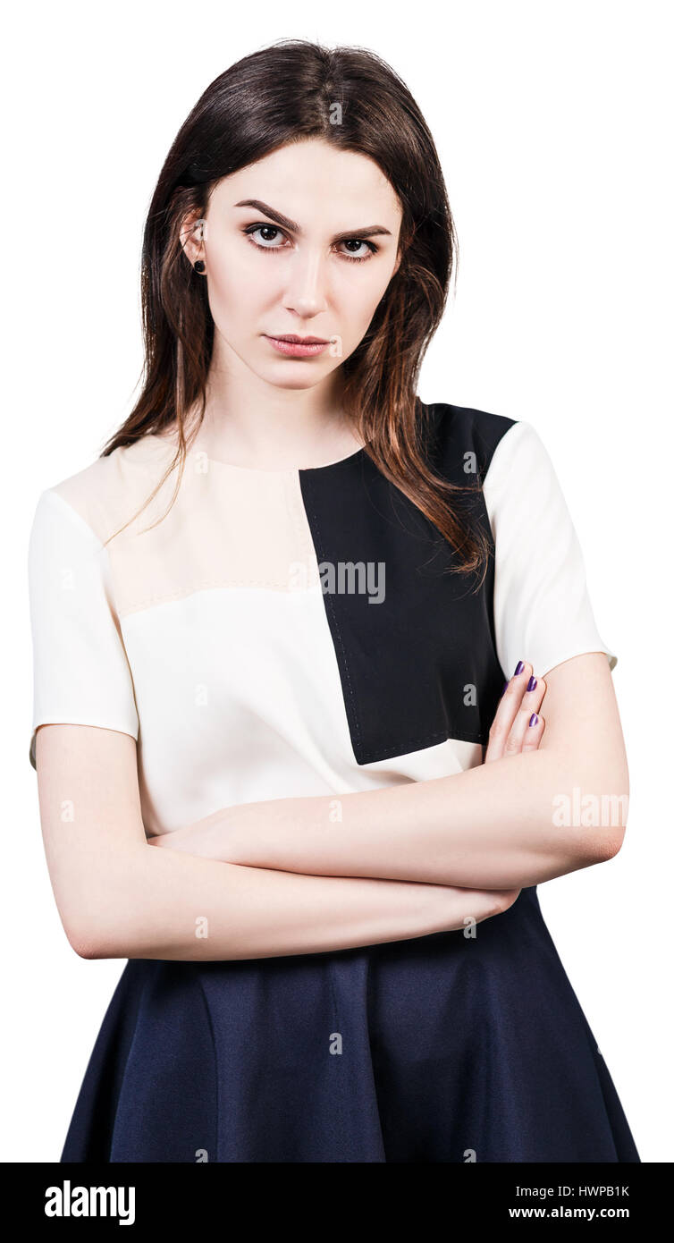Angry young woman with crossed hands isolated on white Stock Photo - Alamy