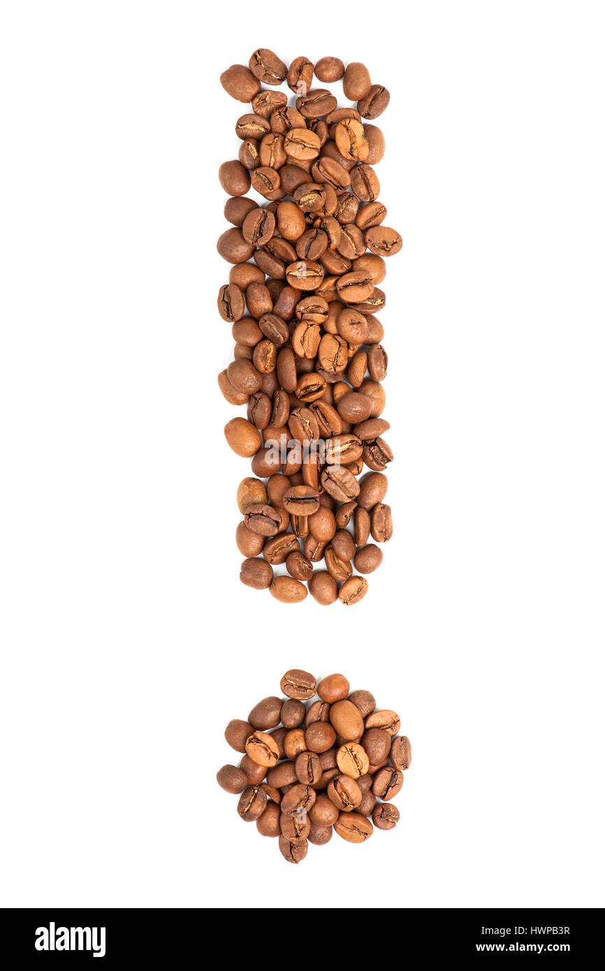 Exclamation mark from coffee beans isolated on white background Stock ...