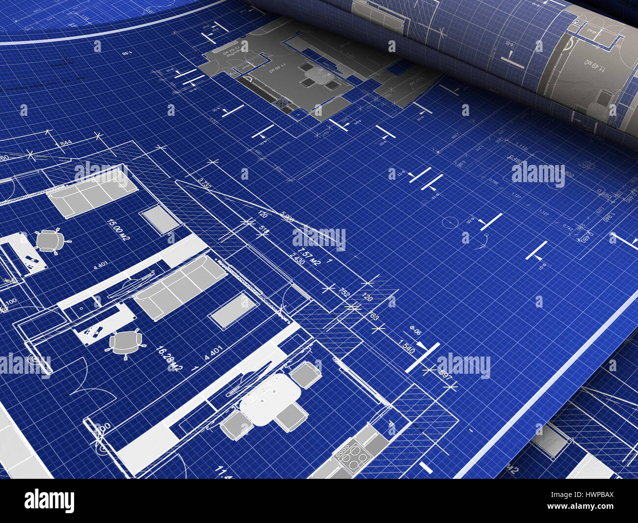 abstract 3d illustration of blueprints background Stock Photo - Alamy