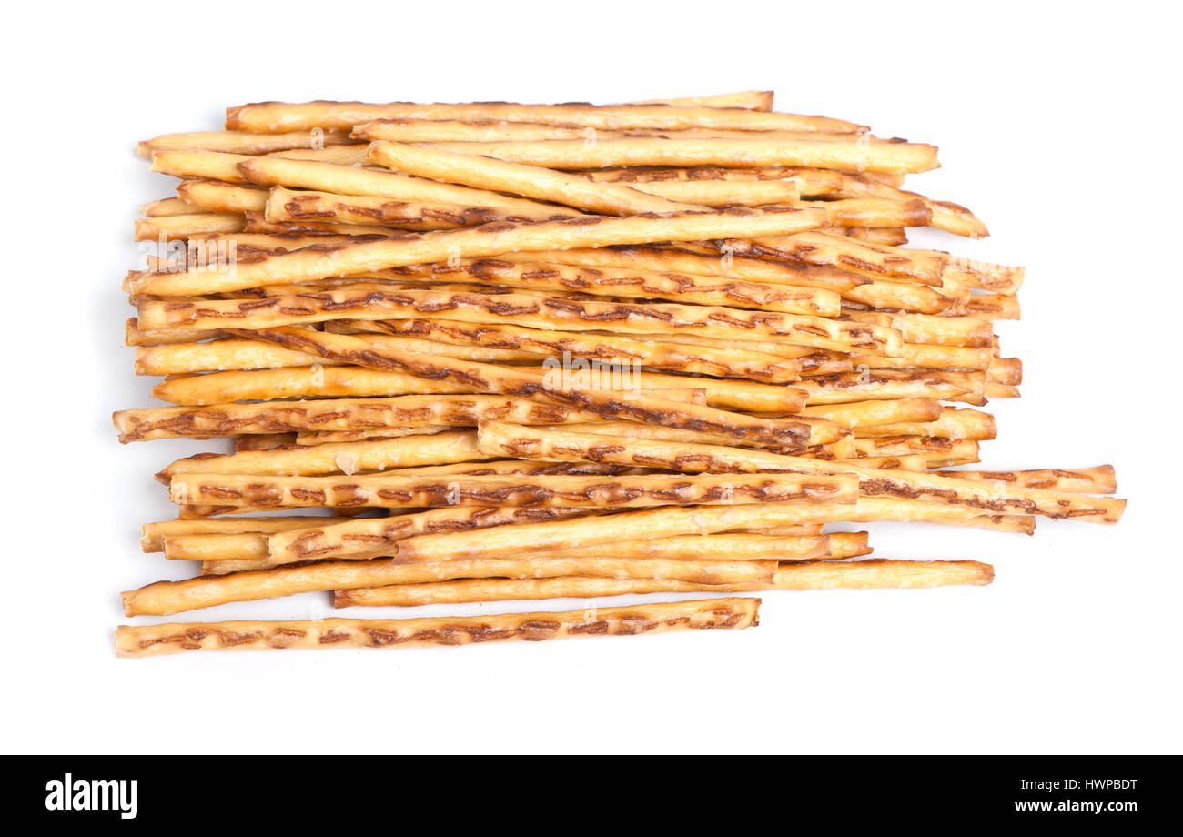 Closeup of a pile of delicious pretzel sticks isolated on white ...