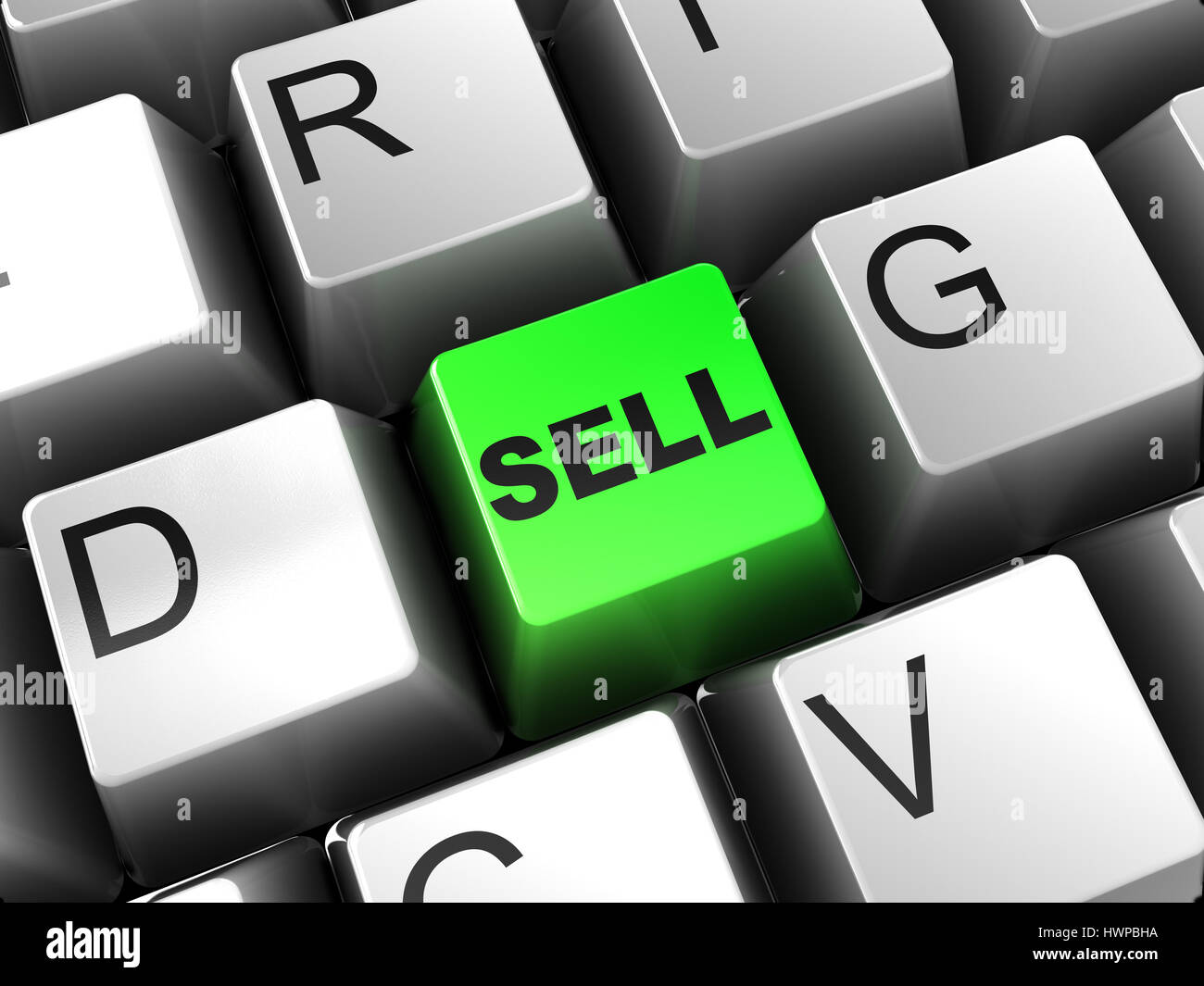3d illustration of computer keyboard with 'sell' button Stock Photo - Alamy