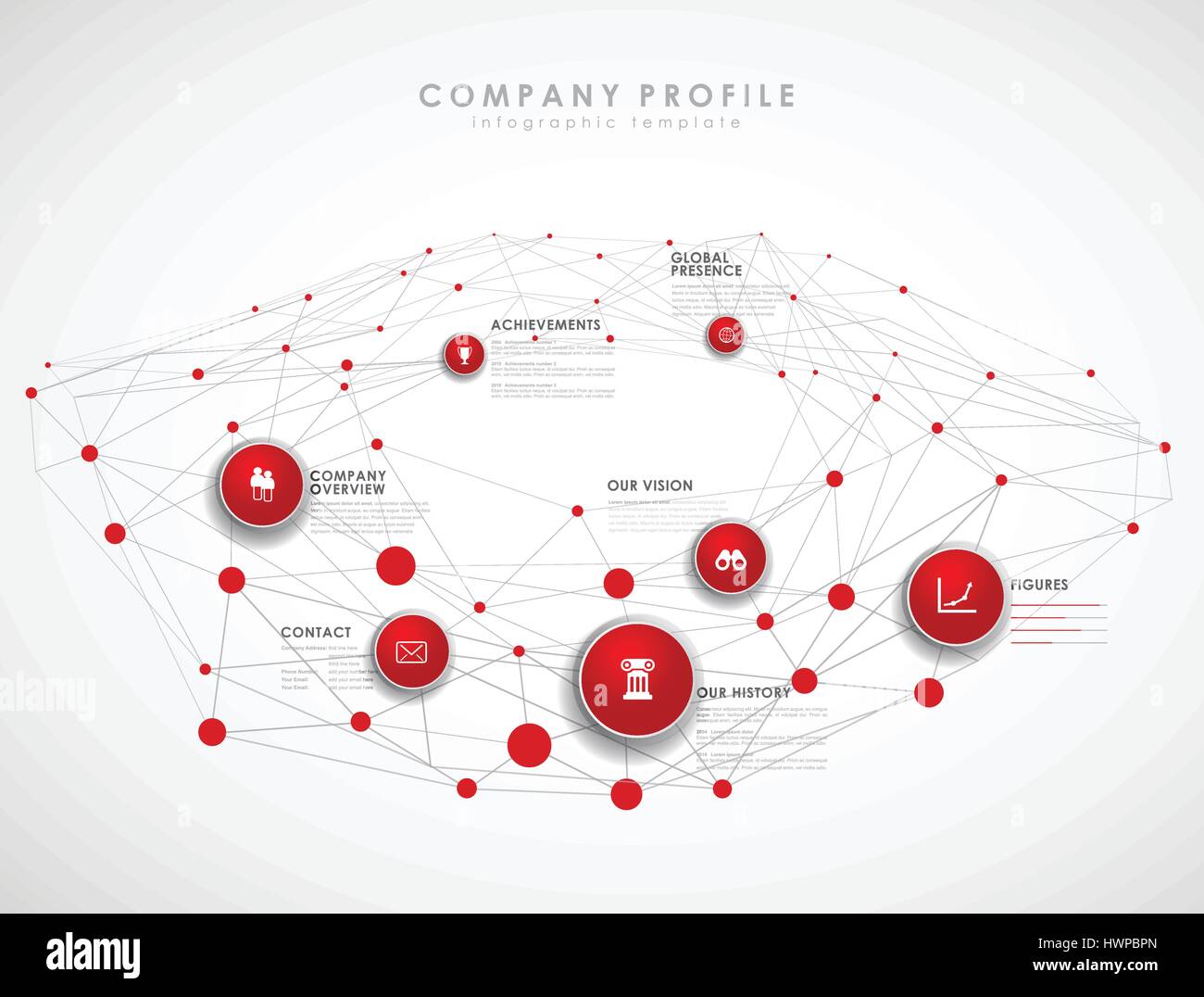 Company profile overview template with red circles and dots - light ...