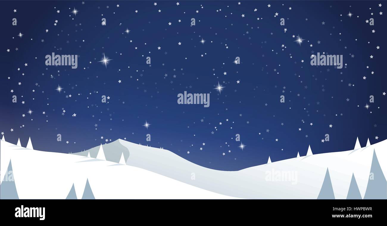 Winter mountain scenery with pine trees and snowy hills - night scenery ...