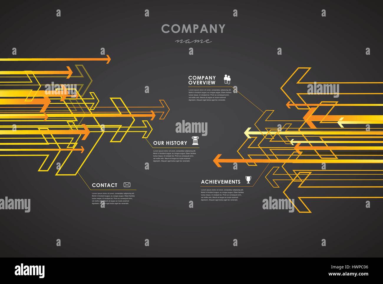 Company infographic overview design template with arrows and icons ...