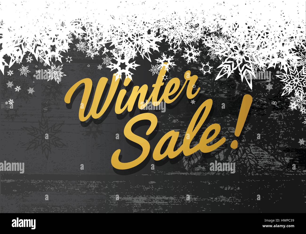 Golden winter sale illustration template with grey background and white ...