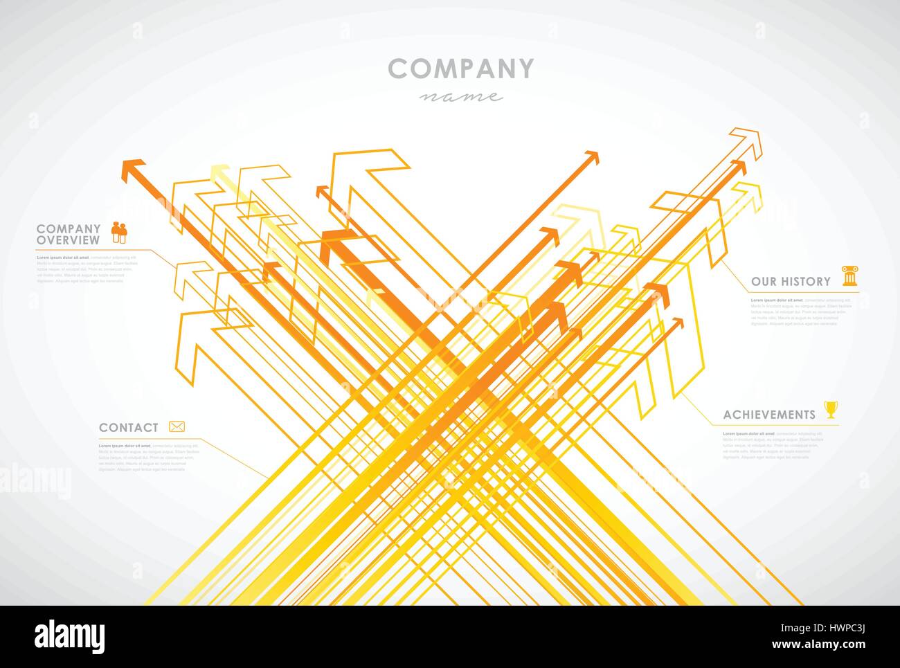 Company infographic overview design template with arrows and icons ...