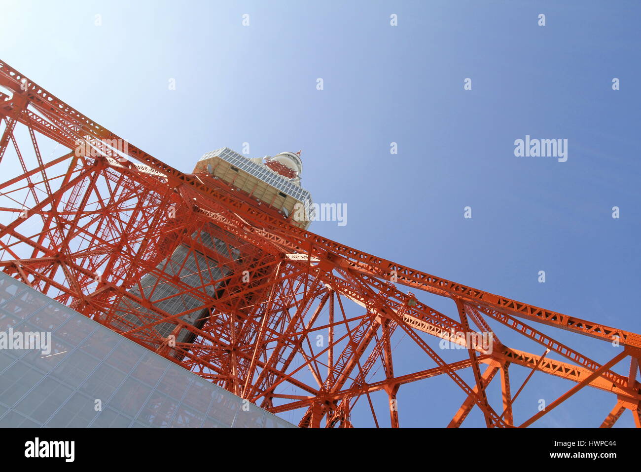 Tokyo TV tower from below against blue sky, Tokyo 2011 Stock Photo - Alamy