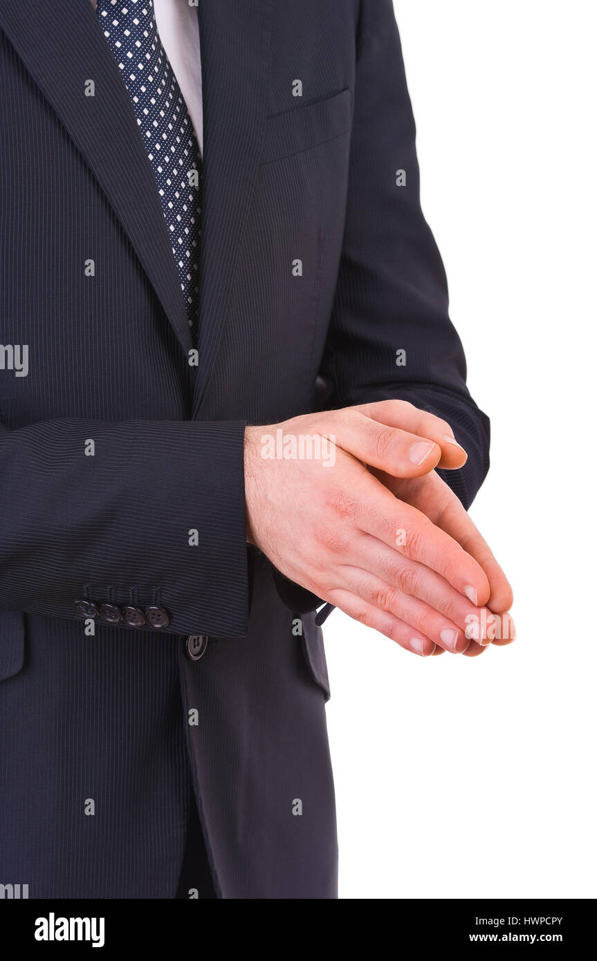 Businessman rubbing his hands together Stock Photo - Alamy