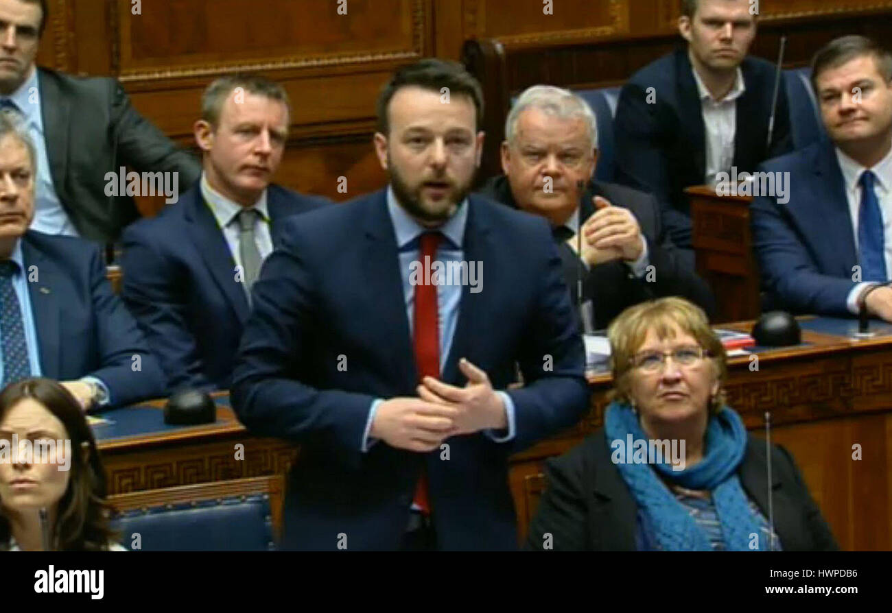 SDLP leader Colum Eastwood pays tribute to Martin McGuinness during a ...