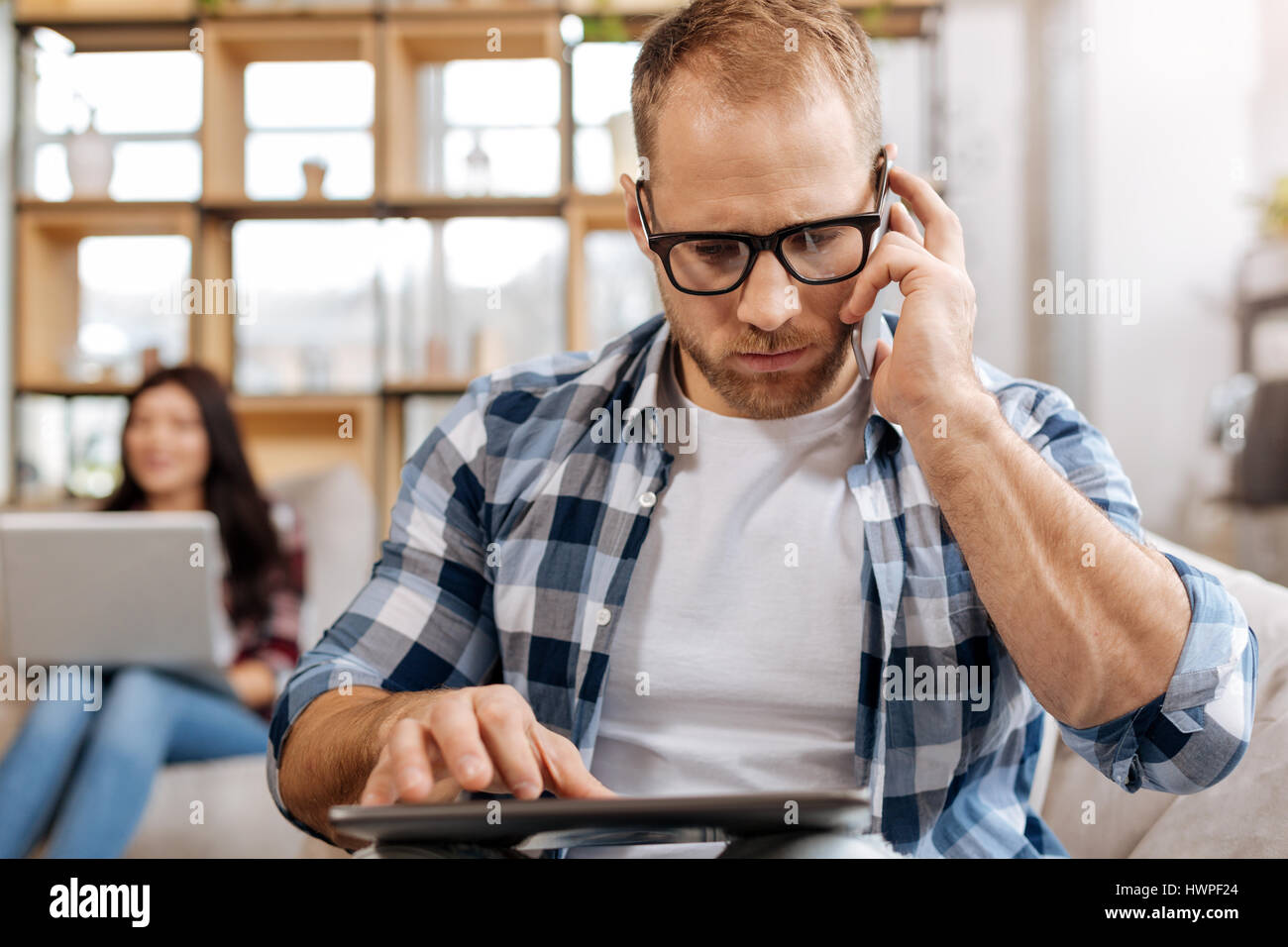 Man making serious call hi-res stock photography and images - Alamy